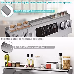 xingruyu 30 Inch Silicone Magnetic Stove Top Shelf, Magnetic Spice Rack Over the Stove, Condiment Storage Shelf, Heat Insulated Kitchen Gadgets, Zero Installation, Not Easy to Slide (Gray)