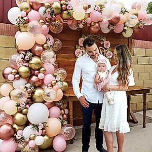 144Pcs Rose Gold Balloons Baby Shower Decorations for Girl Baby Boxes with Letters Pink Princess Balloon Arch Kit Kids Gender Reveal Wedding Bridal Birthday Party Supplies
