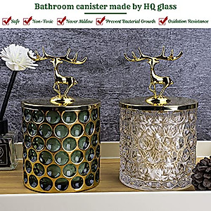 Ezebesta 2PCS Vintage Bathroom Canisters Luxury Small Thick Glass Jar Set Qtip Holder Dispenser for Cotton Ball & Pads Storage Organization Beautiful Decor