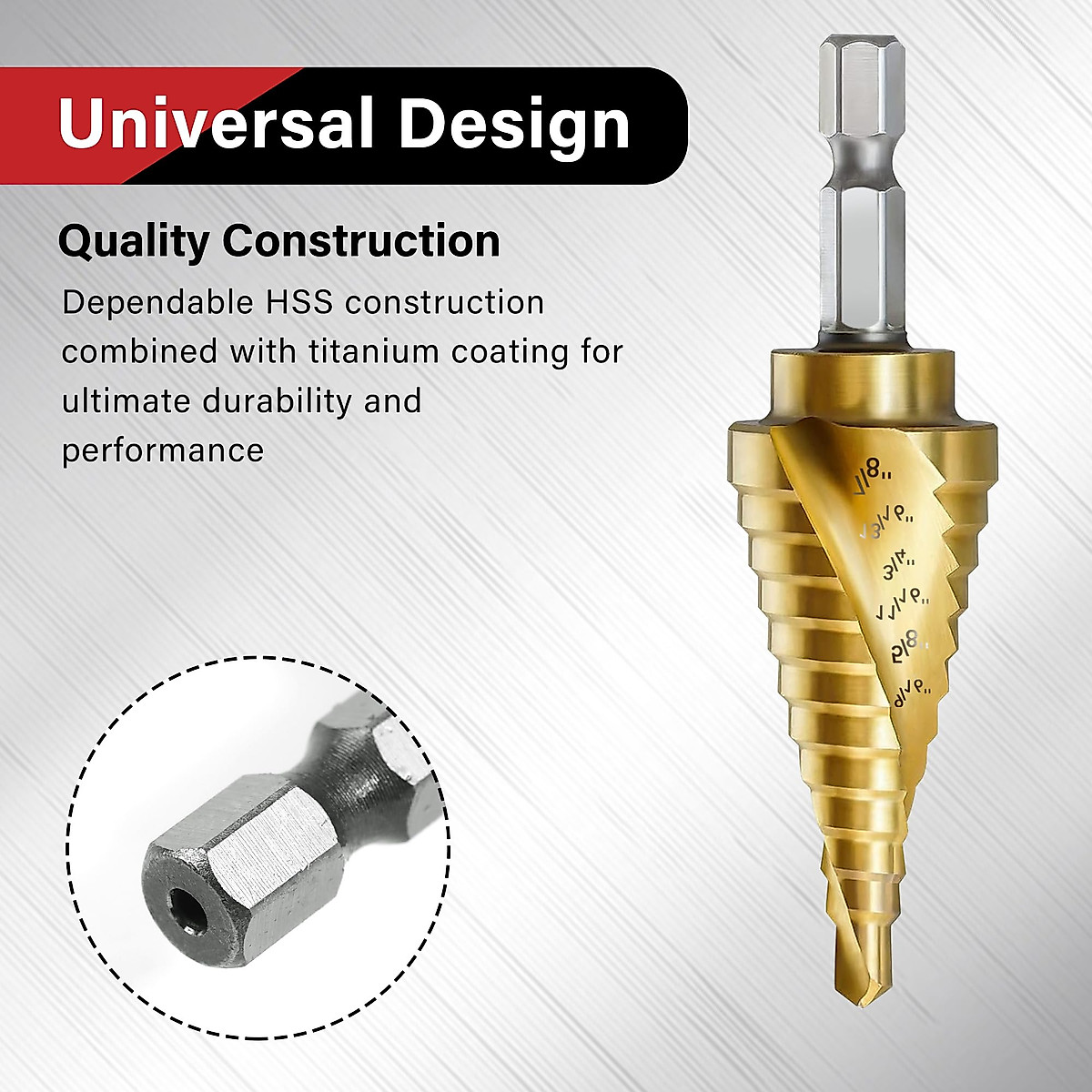 AIMLENTOOL 3PC Step Drill Bit Set, 1/4" Hex Shank High-Speed Steel Spiral Grooved Step Drill Bit for Sheet Aluminium Metal Wood Hole Drilling, 31 Step Sizes Taper Drill bit Set for DIY Lovers