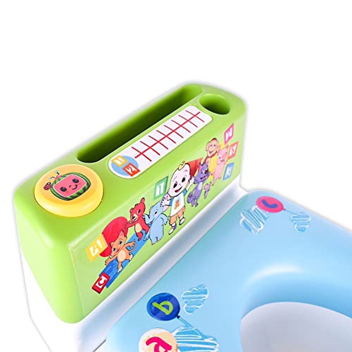 CoComelon Official Musical Transition Potty Trainer – Plays Potty Training Song | Transforms from Potty to Toilet Topper Seat | Easy to Clean with Handles, Splash Guard, Tracking Chart and Storage