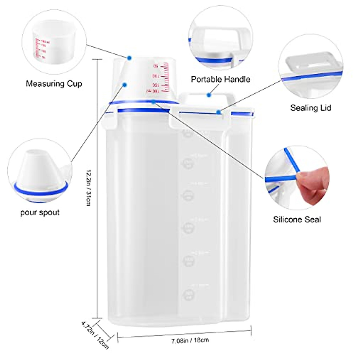 HNNJCK 3 Liter Rice Storage Container Rice Dispenser, 5lbs Cereal/Flour/Sugar/Dry Food/Oatmeal Containers with Lids for Pantry & Kitchen, Plastic Air Tight Pet/Dog/Cat Food Storage Container