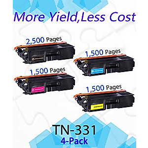 EASYPRINT (4-Pack, BK+C+Y+M) Compatible TN331 TN-331 Toner Cartridges Work for Brother MFC-L8600CDW L8850CDW 8650CDW HL-L8250CDN 8350CDW 8350CDWT Printer