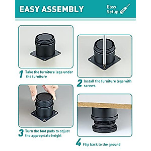 HDAJY 8pcs 2 Inch Furniture Legs, Adjustable Metal Couch Legs with 32 Screws, Premium Furniture Feet, Used for Cabinet Legs, Feet for Furniture, Black