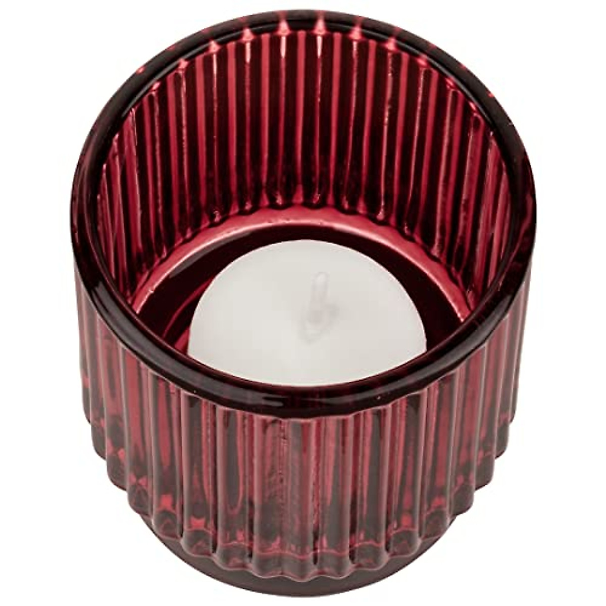 Koyal Wholesale Ribbed Glass Votive Holders (Burgundy, 6)