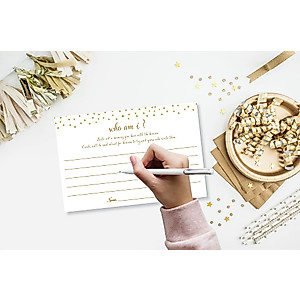 Who Am I? - Favorite Memory Game - Gold Confetti (50-cards) Bridal Showers, Baby Showers, Weddings, Anniversary Parties, Retirement, Milestones, Any Occasion