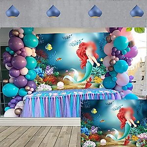 Mermaid Princess Backdrop,Under The Sea Mermaid Background for Photography Girls Birthday Party Decoration Supplies 5x3ft