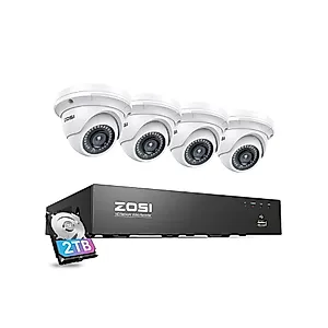 ZOSI 8CH 4K PoE Home Security Camera System with 2TB Hard Drive,4pcs 3K 5MP Indoor Outdoor IP Dome Cameras,Night Vision,Motion Detection,Remote Access,8 Ports 16CH 8MP NVR Recorder for 24/7 Recording