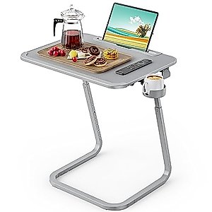 SAIJI TV Tray Table - Heavy Duty Large TV Dinner Tables, Premium TV Trays for Eating on Couch & Sofa, Tilt & Height Adjustable Laptop Table, Bedside Table, Small Table, TV Table with Cup Holder