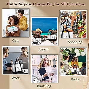 AUNOOL Tote Bag for Women - Grandma Birthday Gifts Initial Embroidery Canvas Bag Makeup Bag, Personalized Gifts for Friends Female Teacher Appreciation Gifts, Reusable Gift Bag Bridesmaids Gift, J