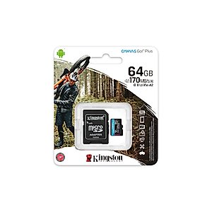 Kingston 64GB Canvas Go Plus microSDXC Card | Up to 170MB/s | UHS-I, C10, U3, V30, A2/A1 | with Adapter | SDCG3/64GB