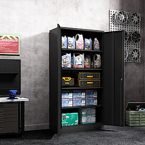 Waqiv Metal Lockable Storage Cabinet with 2 Doors,Tall Garage Tool Cabinets with Adjustable Shelves,71" Steel Filing Storage Locker for Home Office,Garage