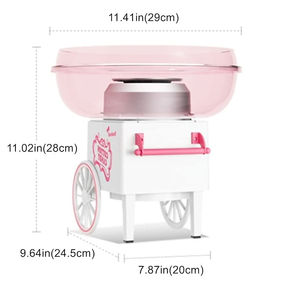 KLLsmDesign Cotton Candy Machine for Kids, Cart Design Desktop Electric Cotton Candy Maker with 10 Reusable Cones & Sugar Scoop for Children's Birthday Gift Family Party Holiday Use