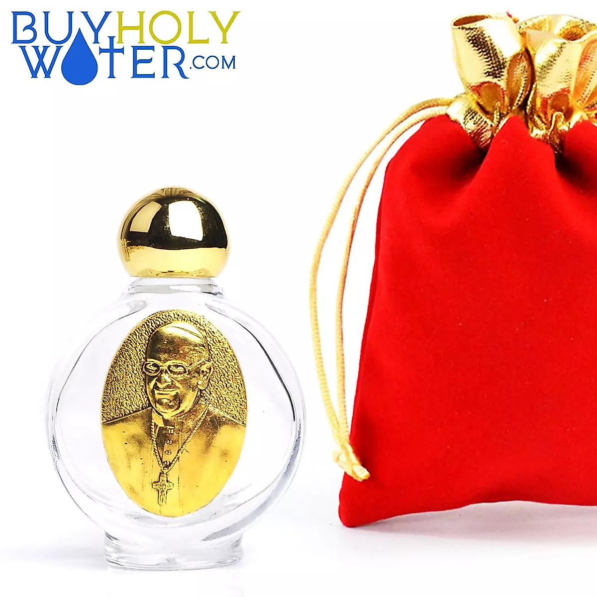 Holy Water Pope Francis Vial ✞ Pope Blessed Portable Bottle ✞ The Only Authentic Certified Holy Water Font Online ✞ Vatican Direct Baptism Wedding Christian Catholic God Jesus Religious Gift (Gold)