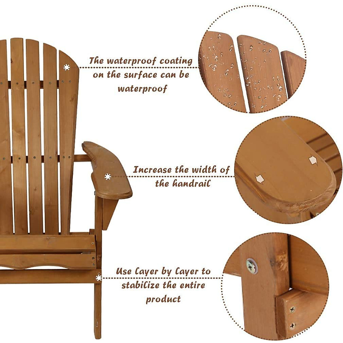 HomeClever Folding Wooden Adirondack Chair Patio Chairs Lounger Weather Resistant Accent Furniture wArms Solid Heavy Duty Modern Lawn for Deck, Backyard, Garden Natural Set of 2