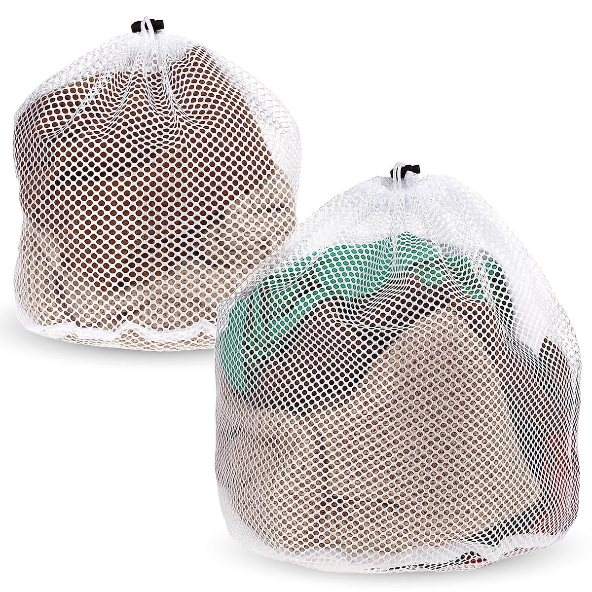 Giantree Pack of 2 Mesh Laundry Bags for Socks, White Laundry Nets with Drawstring Reusable Laundry Bag Underwear Laundry Bag for Home Dorm Hotel Travel Use (White Coarse Mesh)