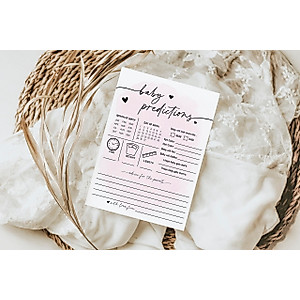 Your Main Event Prints 50 Baby Predictions Cards - Minimalist - Baby Shower Game, New Mom & Dad Card, New Parent Message Advice Book, Fun Party (Pink)