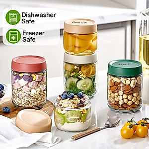 Qipecedm 8 Pack Overnight Oats Containers with Lids, Large & Small Glass Mason Jars 16oz & 10 oz, Breakfast Oatmeal Container to Go, Salad Meal Prep Jars for Food Storage, Mush Chia Seed Pudding Jars