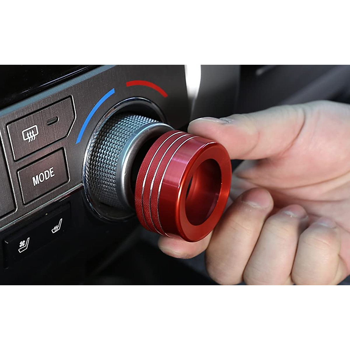 iJDMTOY 5pc-Set Red Aluminum Air Conditioner Stereo Volume/Tune 2WD/4WD Switch Turner Ring Covers Compatible with 2017-2021 Toyota Tundra w/ 2-AC Center Console