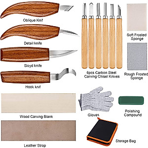 26-in-1 Wood Carving Kit with Detail Wood Carving Knife, Whittling Knife, Wood Chisel Knife, Gloves, Carving Knife Sharpener for Spoon, Bowl, Kuksa Cup (26PCS)
