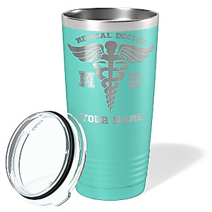 Personalized MD Medical Doctor Gift on Seafoam 20 oz Stainless Steel Tumbler with Lid - Insulated Cup - Custom Travel Mug