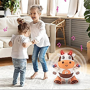 Qiopertar Electric Dazzling Dance Mini Robot Light Music Dance Rotating Robot Children's Toy Baby Cow Musical Toys Christmas Birthday Gift for Kids Boys Girls