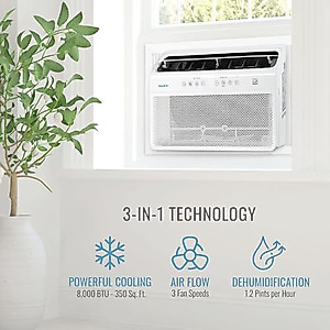 Keystone Energy Star 8,000 BTU Window Mounted Inverter Air Conditioner with Quiet, High Efficiency Operation and Remote, Window AC Unit for Apartment, Living Room, Medium Rooms up to 350-Sq.Ft.