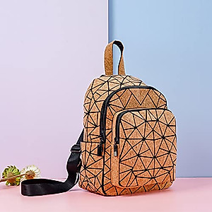 QIANJINGCQ Fashion leather design simple texture stitching geometric student cork rhombus travel large-capacity schoolbag hand-held women's backpack backpack