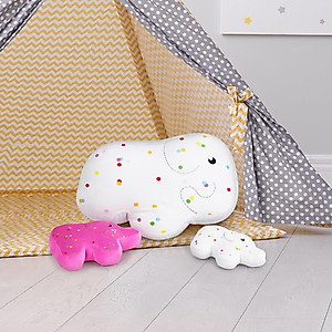 BenBen Cookies Plush Toys, 14”, 10” and 7.5” Cute Elephant Family Stuffed Animal, Kawaii Food Plushies, Fun Decorative Pillows for Room Décor, Set of 3, White and Hot Pink