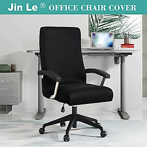 Jin Le Office Chair Cover- Large, Black- Removable Computer Chair Cover for Office Chair with Zipper for Universal Rotating Chair Desk Chair Cover High Back Chair Seat Washable Protector for Pets