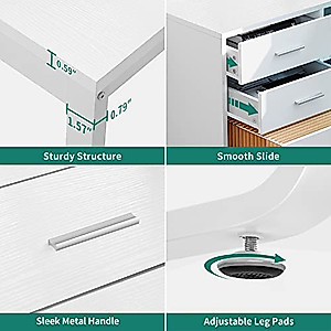 YITAHOME L Shaped Desk with Power Outlets & LED Lights & File Cabinet, 55" Corner Computer Desk with 3 Drawers and 2 Storage Shelves, Home Office Desk with Monitor Stand, White