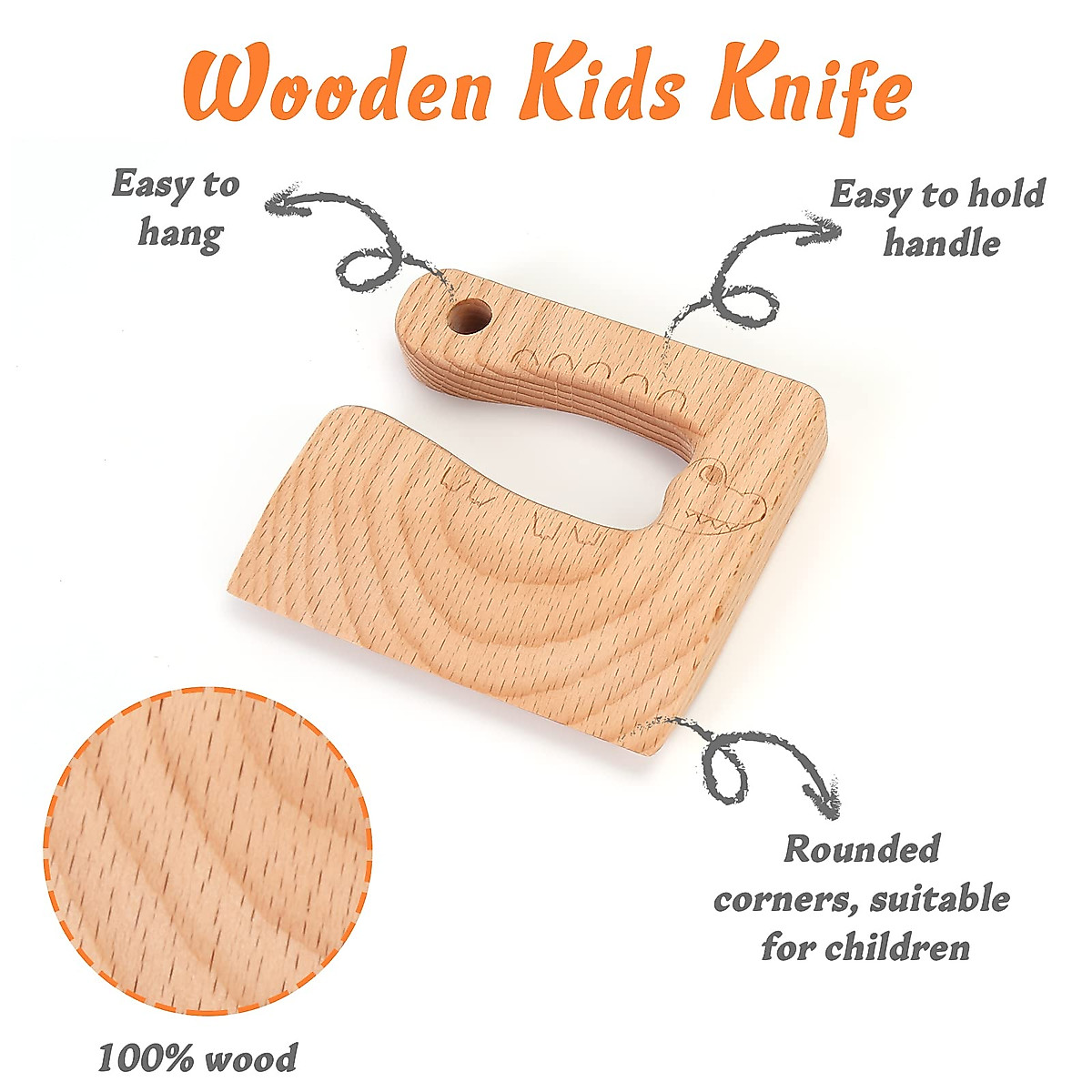 Ufandia Wooden Kids Knife, Children Kitchen Wooden Knife for Cooking Safe Kitchen Tools for Toddlers, Crocodile Wooden Knives for Cutting Fruits, Salad and Vegetables, Safe Knife for Kids Beginner
