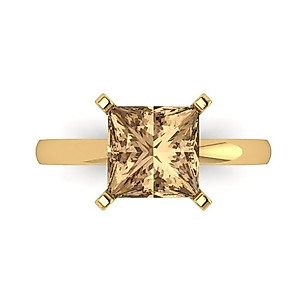 Clara Pucci 3.0ct Princess Cut Solitaire Champagne Simulated Diamond 4 Prong Engagement Bridal Anniversary Ring 18K Yellow Gold 7.75