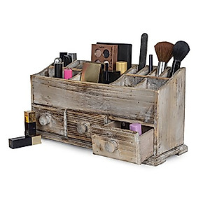 Vanity Drawer Beauty Organizer 3 Drawers - Wooden Cosmetic Storage Box for Neat & Organize Storing of Makeup Tools, Small Accessories at Home & Office Vanities & Bathroom Counter-top (Rustic)
