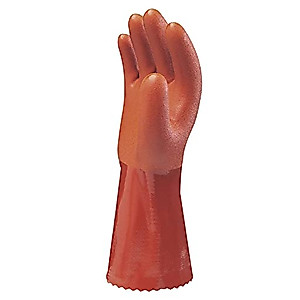 SHOWA - 620L-09 Atlas 620 Fully Coated Double-Dipped PVC Glove, Seamless Knitted Liner, Chemical Resistant, 12" Length, Large (Pack of 12 Pairs),Orange