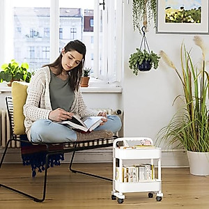Movable Bookshelf Cart, Movable Storage Book Shelves, Movable Book Rack, Compact Bookshelf on Wheels, Reusable Rolling Storage Cart Movable Bookshelf for Kitchen, Bedroom, Living Room & Laundry Room