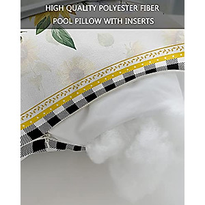 Recliner Head Pillow Ledge Loungers Chair Pillows with Insert Summer Rustic Sunflowers Yellow Black Plaid Lumbar Pillow with Adjustable Strap Outdoor Waterproof Patio Pillows for Beach Pool, 2 PCS