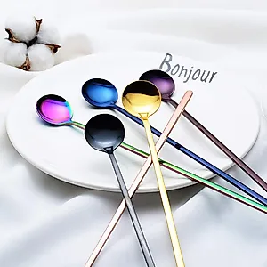 Long Handle Spoon mixing spoon 9.45-Inch Stainless Steel Spoon Iced Tea Spoons Coffee Spoon Ice Cream Spoon Cocktail Stirring Spoons 6PCS (Gold)
