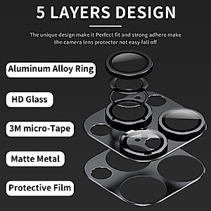 Mansoorr Camera Lens Protector for iPhone 14 Pro/iPhone 14 Pro Max, Alloy Metal Camera Cover with Tempered Glass Screen Protector Accessories,Black 2 Pack