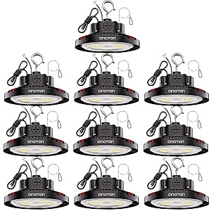 CINOTON UFO LED High Bay Light, 160W/120W/80W Switchable, AC100-277V LED Shop Lights with US Plug, 24000LM Dimmable 0-10V Commercial Bay Lighting for Garage Workshop 5000K Daylight-UL Listed, 10 Pack