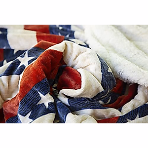 Carstens Americana American Flag Plush Sherpa Throw Blanket 54" x 68", White