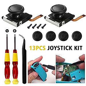 Joystick Kit,Joycon Drift Repair Kit,3D Replacement Joystick Analog Thumb Stick with Thumb Stick Caps,Y Screws,Joysticks,Y Tri-Wing Screwdriver,Cross Screwdriver,Tweezers(13pcs)