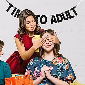 Adulting Decorations Glitter 18th Birthday Banner, Officially Adulting 18th Birthday Decorations Hanging Backdrop, Time to Adult, Happy 18th Birthday Banner Favors and Supplies for Girls Boys (Black)