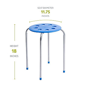 Pearington Plastic Classroom Stools for Kids, Multipurpose Stool Chairs, Flexible Seating, Stacking Stools, Stainless Steel Legs - Set of 5, Multi-Color