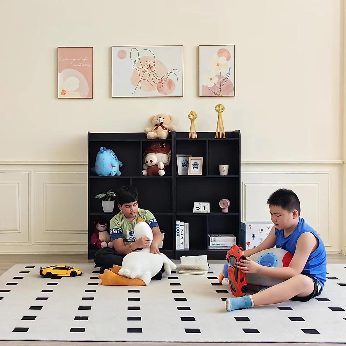 COMUHOME Book Shelf with Back Panel Stability 6 Cube Bookcase Multifunctional Cube Storage Organizer for Bedroom Living Room Office Closet School in Black with 31.49''W