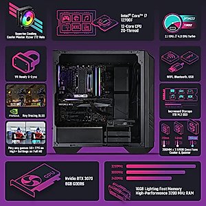 Cooler Master HAF 5 Pro High Performance Gaming PC Desktop - Intel i7 12700F - NVIDIA GeForce RTX 3070 - 16GB DDR4 3200MHz - 1TB M.2 NVMe SSD – WiFi - Windows 11 - Desktop Computer,Black