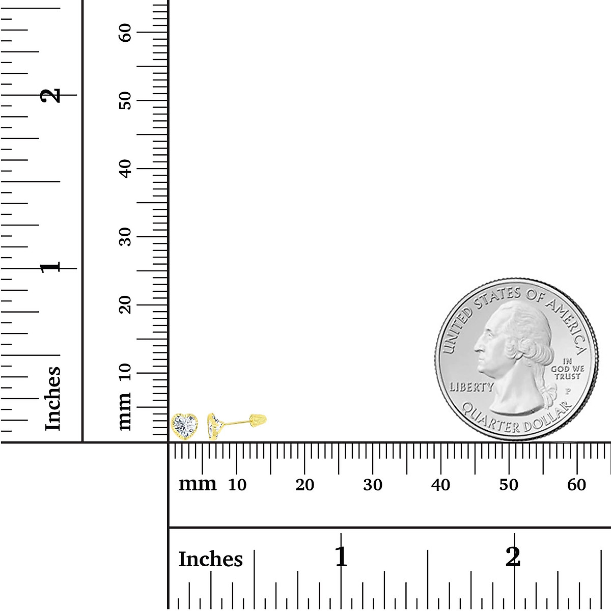 Solid 14K Yellow Gold 4mm Heart Shaped Cubic Zirconia Diamond Cut Bezel Screw Back Stud Earrings, 4mm