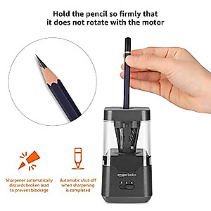 Amazon Basics Portable Electric Pencil Sharpener, Helical Blade, Auto Stop, Battery/USB Cord Operated