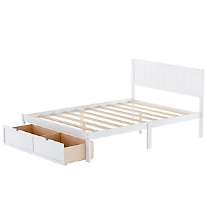 CITYLIGHT Full Size Bed, Platform Bed Frame with Headboard and Drawers, Wood Bed Frame for Kids, Teens and Adults, No Box Spring Needed, White