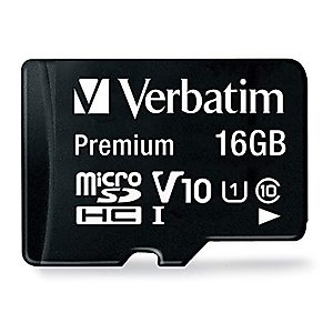 Verbatim 16GB Premium microSDHC Memory Card with Adapter, UHS-I V10 U1 Class 10, Black (44082)